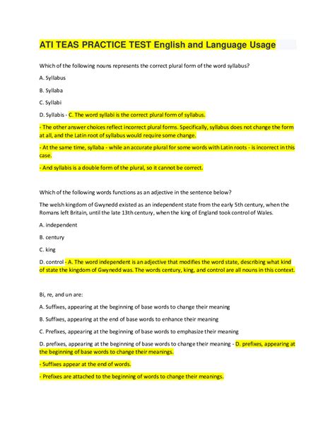 ATI TEAS PRACTICE TEST English And Language Usage Browsegrades