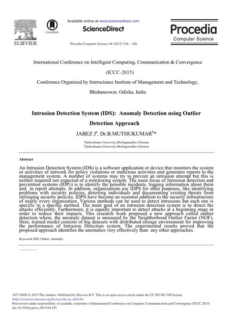 pdf intrusion detection system ids anomaly detection using outlier