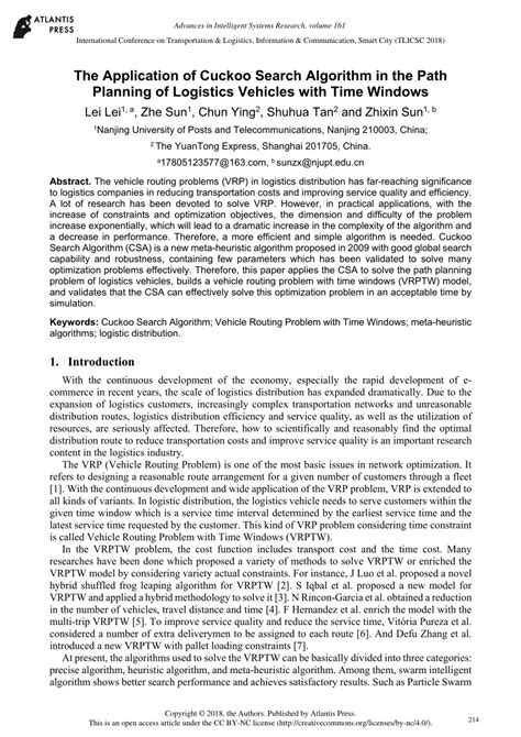 pdf the application of cuckoo search algorithm in the path planning of logistics vehicles with