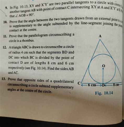 9 In Fig 10 13 XY And XY Are Two Parallel Tangents To A Circle With