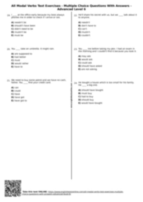 SOLUTION 505 All Modal Verbs Test Exercises Multiple Choice Questions