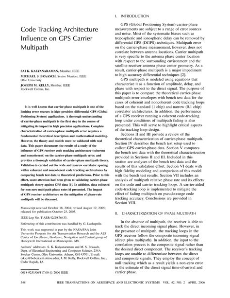 pdf code tracking architecture influence on gps carrier multipath