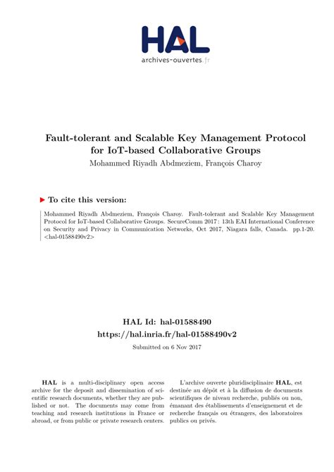 pdf fault tolerant and scalable key management protocol for iot based collaborative groups
