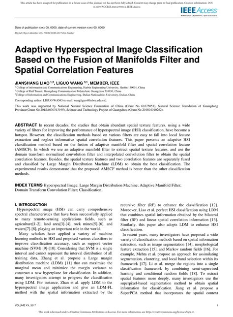 pdf adaptive hyperspectral image classification based on the fusion of manifolds filter and