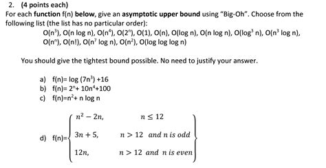 solved 2 4 points each eor each function f n below give