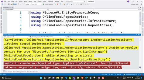 Solved Unable To Create An Object Of Type Dbcontext For The Differens Patterns Supported At