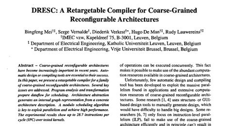 粗粒度可重构体系结构研究：dresc a retargetable compiler for coarse grained reconfigurable architectures 论文研读