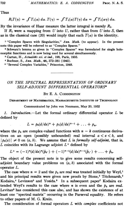 on the spectral representation of ordinary self adjoint differential operators pnas