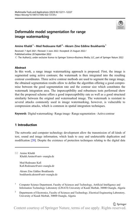 deformable model segmentation for range image watermarking request pdf