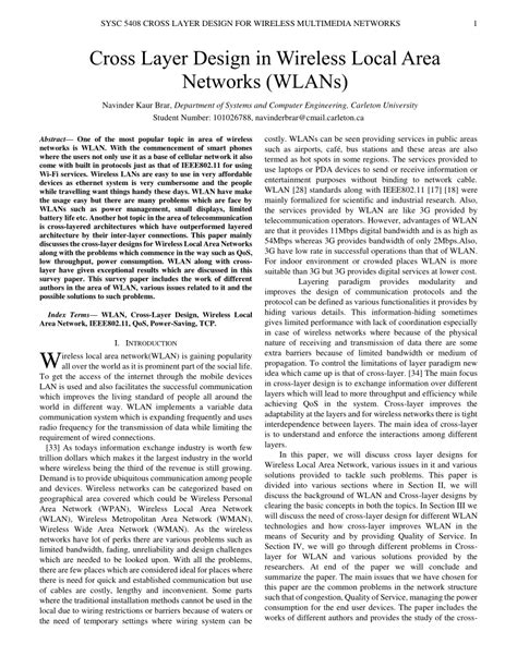 pdf cross layer design in wireless local area networks wlans issues and possible solutions