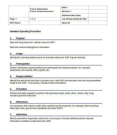 15 Standard Operating Procedure Templates PDF DOC