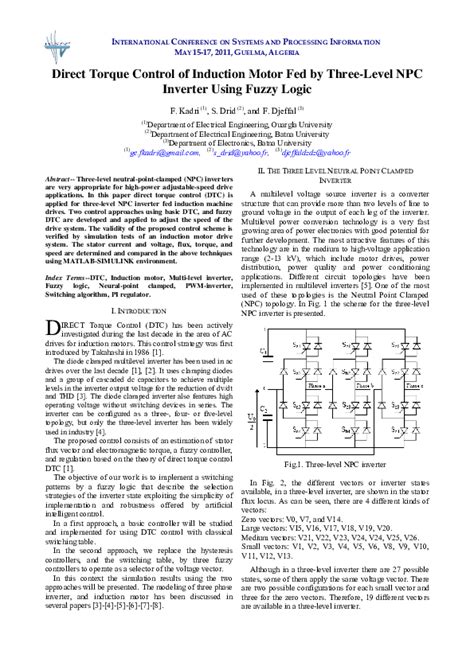 pdf direct torque control of induction motor fed by three phase pwm inverter using fuzzy logic