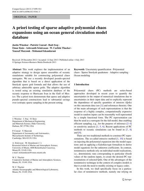 pdf a priori testing of sparse adaptive polynomial chaos expansions using an ocean general