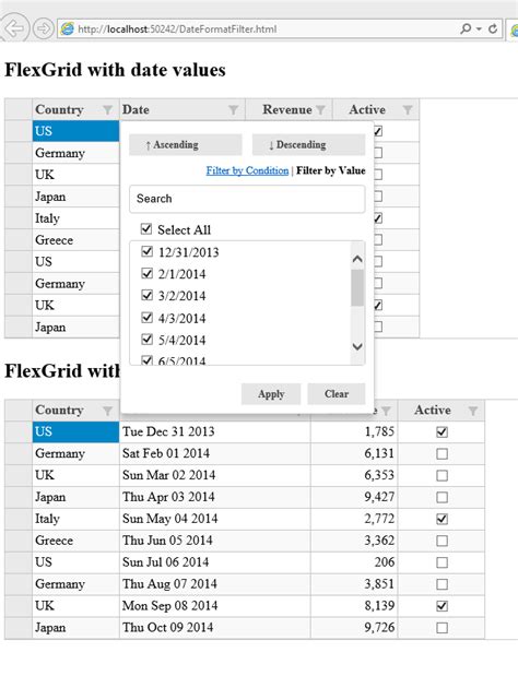 Wijmo 5 FlexGrid Column Formatting For JSON Date Data Types General
