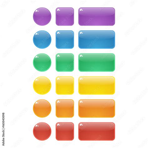 Colorful Rounded Square Rectangle And Circle Glossy Buttons Set