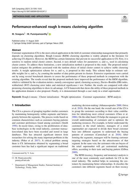 performance enhanced rough k means clustering algorithm request pdf