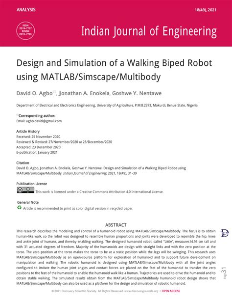 pdf design and simulation of a walking biped robot using matlab simscape multibody