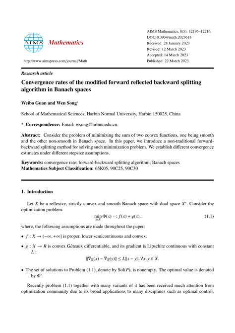 pdf convergence rates of the modified forward reflected backward splitting algorithm in banach