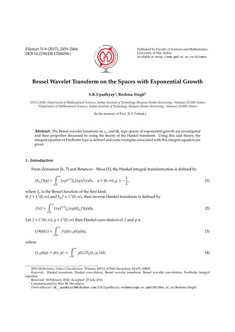 pdf bessel wavelet transform on the spaces with exponential growth