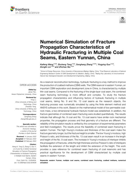 pdf numerical simulation of fracture propagation characteristics of hydraulic fracturing in