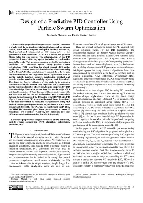 pdf design of a predictive pid controller using particle swarm optimization norhaida mustafa