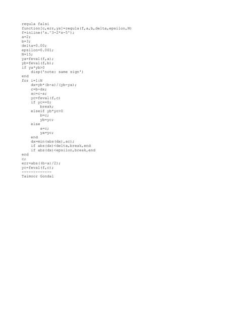 regula falsi matlab code pdf