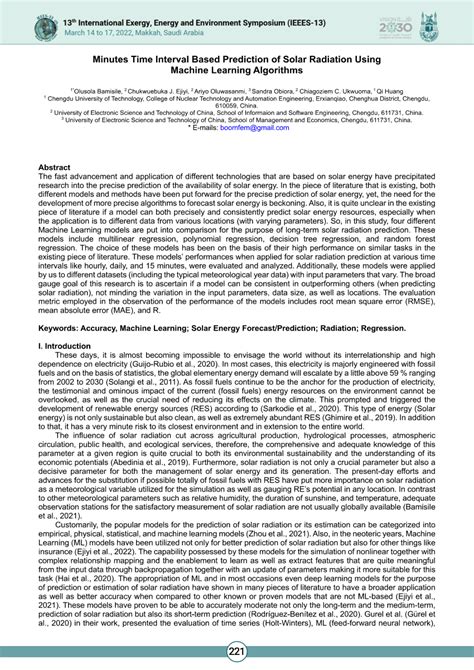 pdf minutes time interval based prediction of solar radiation using machine learning algorithms