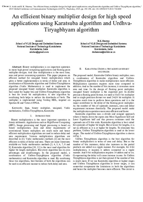 pdf an efficient binary multiplier design for high speed applications using karatsuba