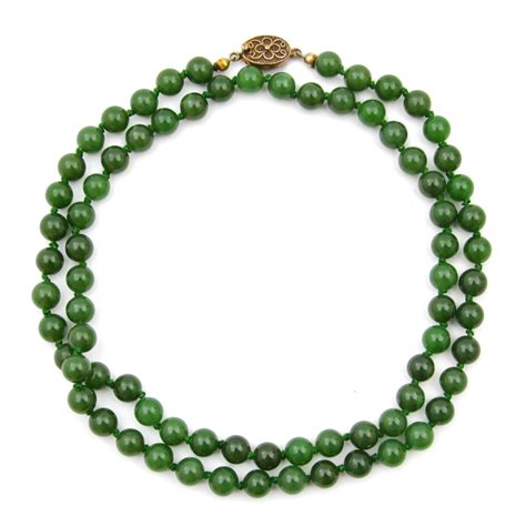 Nephrite Jade Long Single Strand Beaded Necklace For Sale At 1stdibs Mid Century Necklaces