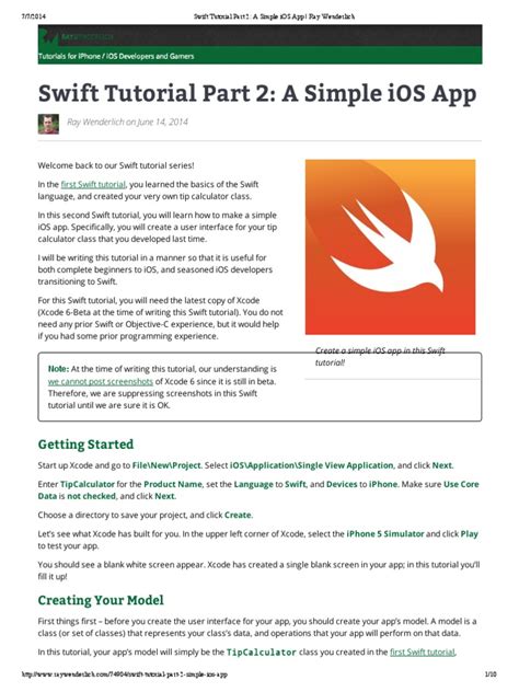 swift tutorial part 2 a simple ios app ray wenderlich swift programming language xcode