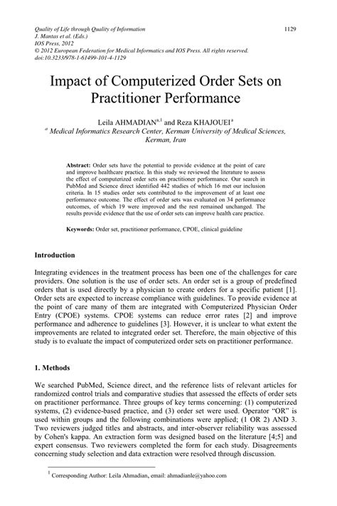pdf impact of computerized order sets on practitioner performance