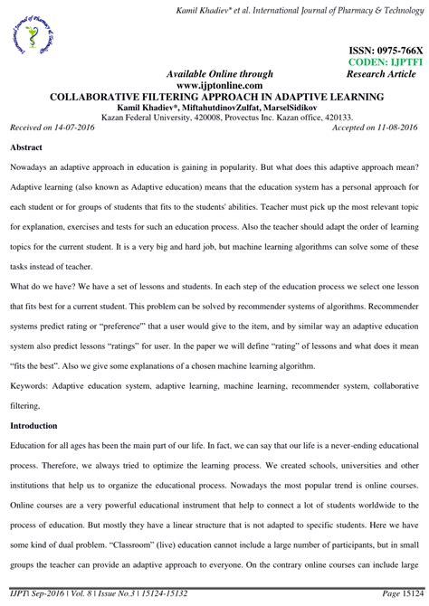 pdf collaborative filtering approach in adaptive learning
