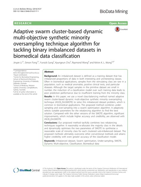 pdf adaptive swarm cluster based dynamic multi objective synthetic minority oversampling