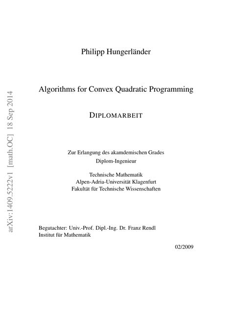 pdf algorithms for convex quadratic programming