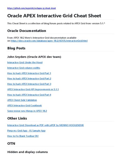 oracle apex interactive grid cheat sheet pdf system software areas of computer science