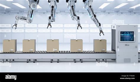Automation Industry Concept With 3d Rendering Robot Assembly Line In
