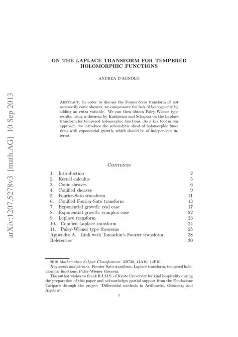 pdf on the laplace transform for tempered holomorphic functions