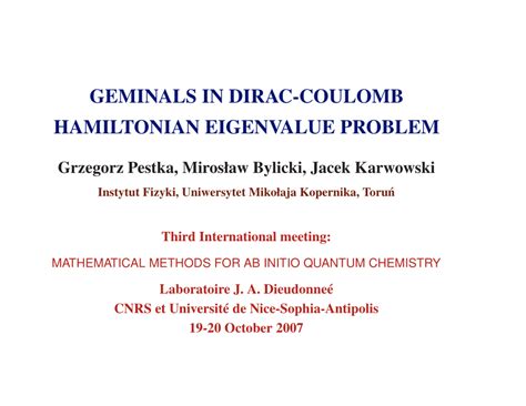 pdf geminals in dirac coulomb hamiltonian eigenvalue problem