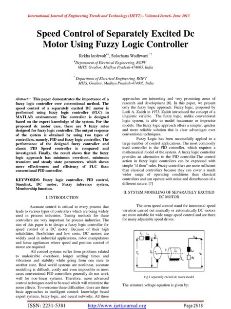 speed control of separately excited dc motor using fuzzy logic controller pdf fuzzy logic