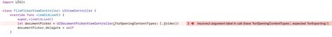 swift how to initalise uidocumentpickerviewcontroller noting foropeningcontenttypes from