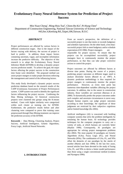 pdf evolutionary fuzzy neural inference system for prediction of project success