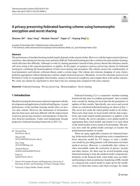 a privacy preserving federated learning scheme using homomorphic encryption and secret sharing