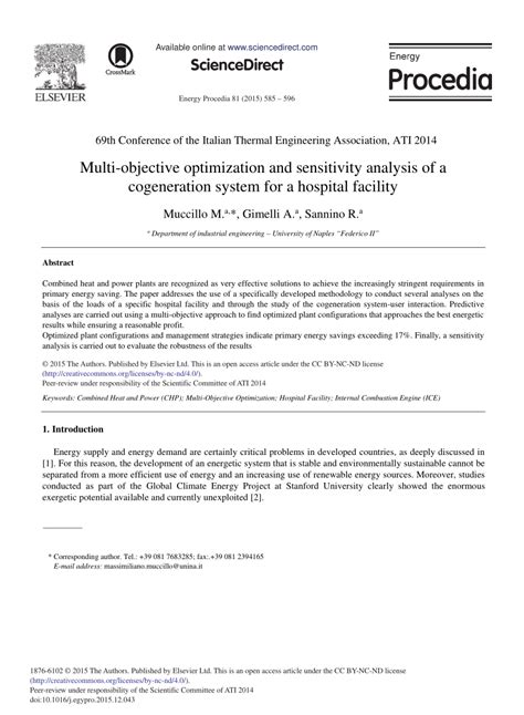 pdf multi objective optimization and sensitivity analysis of a cogeneration system for a