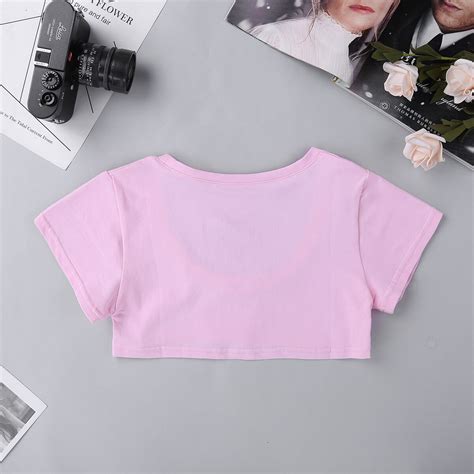 Sexy Women No Bra Cotton Letter Short Sleeve Crop Top T Shirt Summer Tee Blouse Ebay