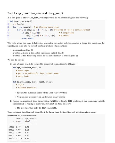 solved part 2 opt insertion sort and biary search in a