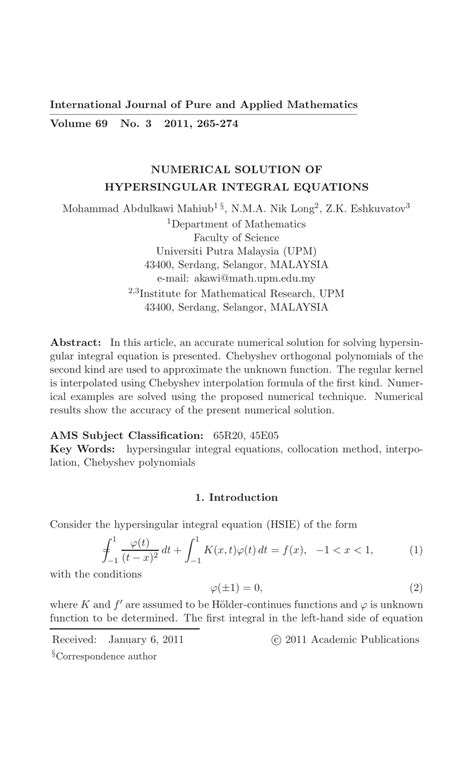 pdf numerical solution of hypersingular integral equations