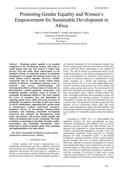 pdf promoting gender equality and women s empowerment for sustainable development in africa