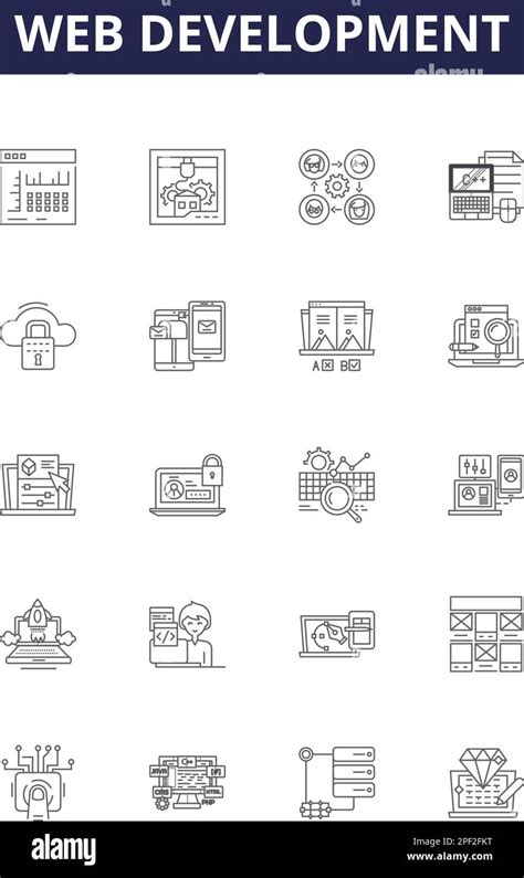 web development line vector icons and signs development html css javascript jquery php