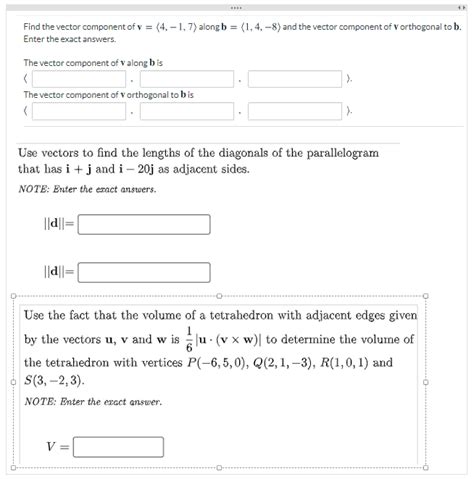 solved find the vector component of v 4 1 7 along