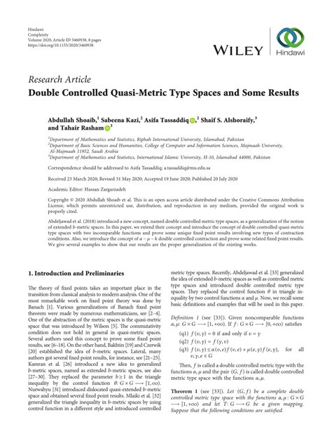 pdf double controlled quasi metric type spaces and some results